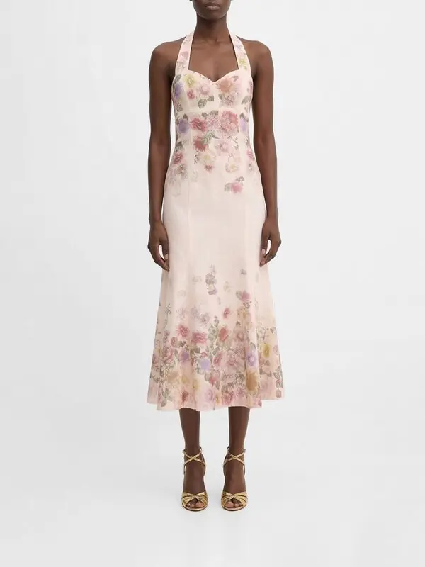 TWINSET Floral Print Halter Neck Dress - Pink