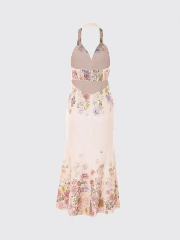 TWINSET Linen Midi Dress With Floral Print