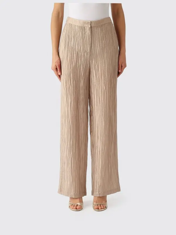 Emporio Armani Pleated Lyocell Blend Palazzo Pants - Beige