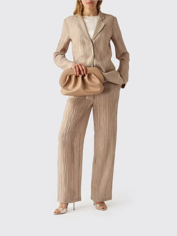 Emporio Armani Pleated Lyocell Blend Palazzo Pants - Beige