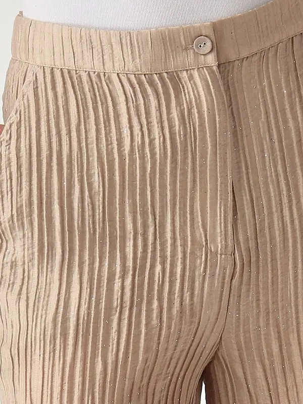 Emporio Armani Pleated Lyocell Blend Palazzo Pants - Beige