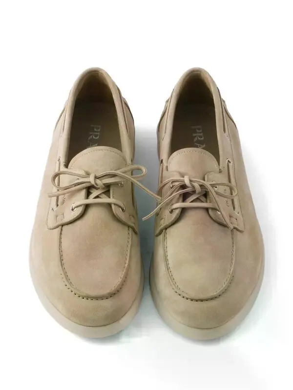 Prada Suede Boat Shoes - Neutrals