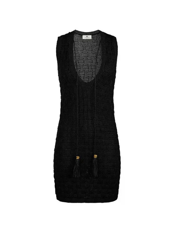 Elisabetta Franchi Knit Tassel Mini Dress - Black