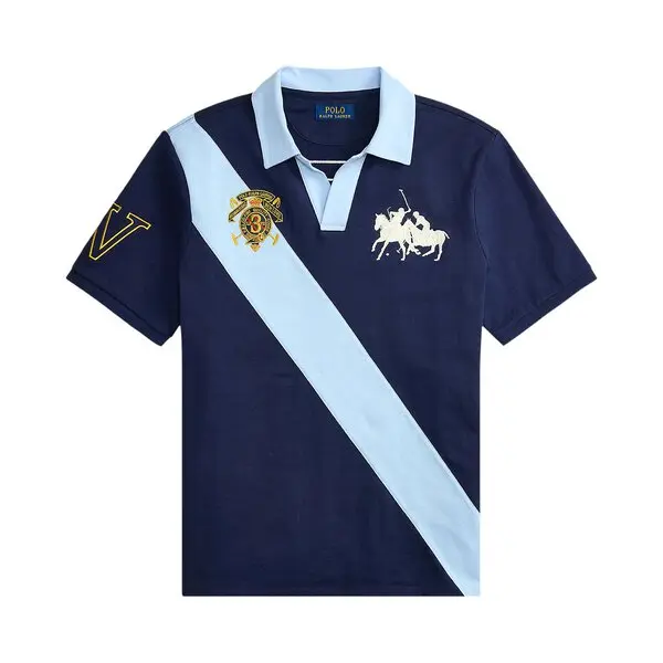 Polo Ralph Lauren Short-sleeve Jersey Knit Crest Logo Sash Johnny Collar Polo 'newport Navy/office - Blue