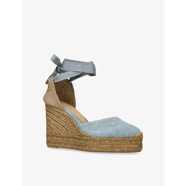 CastaÑer Chiara Cotton-canvas Wedge Sandals - Pale Blue