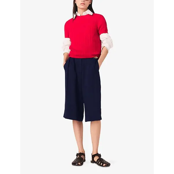 Maje Short-sleeved Knitted Cotton-blend Jumper