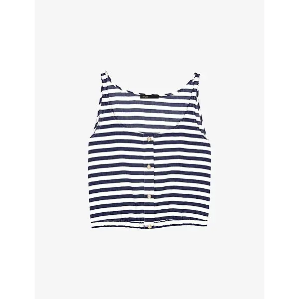 Maje Striped Scoop-neck Woven Top - White/blue
