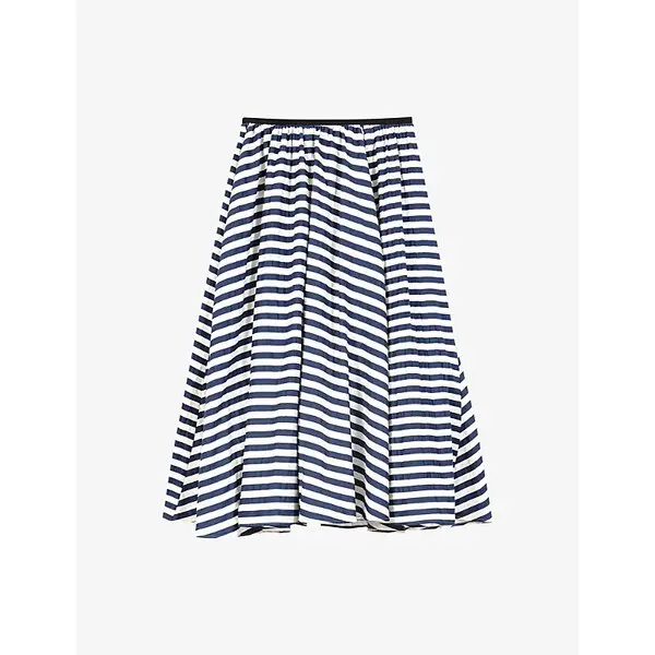 Maje Striped Elasticated-waist Woven Midi Skirt