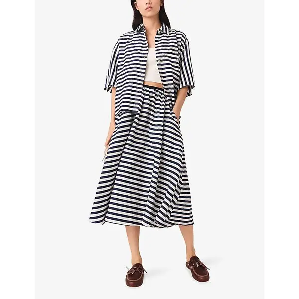 Maje Striped Elasticated-waist Woven Midi Skirt