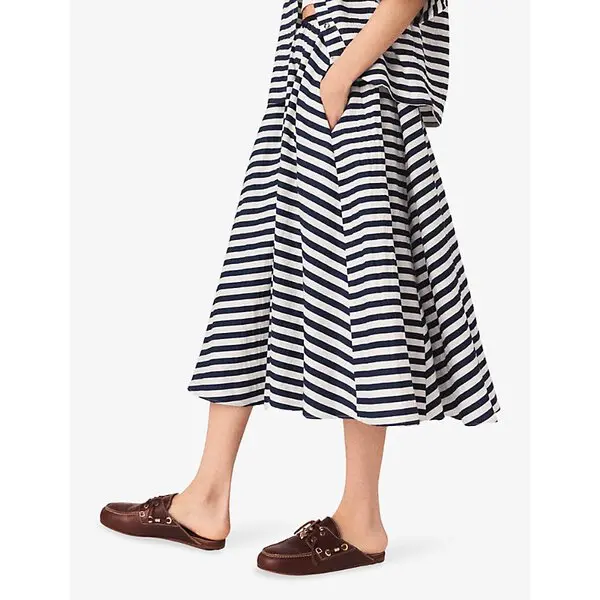 Maje Striped Elasticated-waist Woven Midi Skirt
