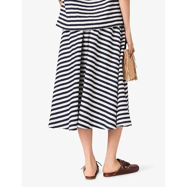 Maje Striped Elasticated-waist Woven Midi Skirt