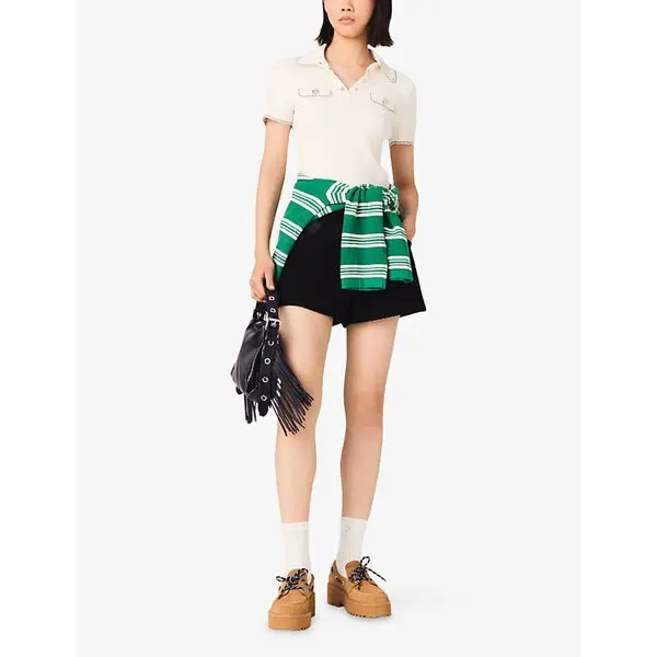 Maje Short-sleeved Ribbed Knitted Polo Shirt - Ecru