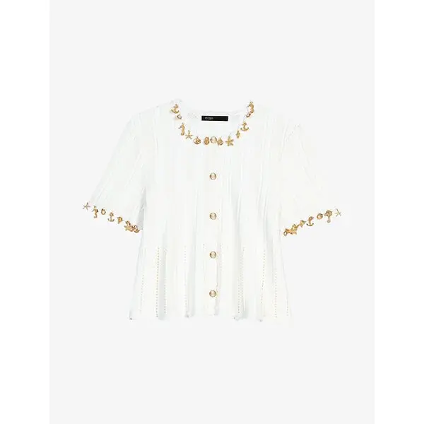 Maje Charm-embellished Knitted Cotton-blend Cardigan