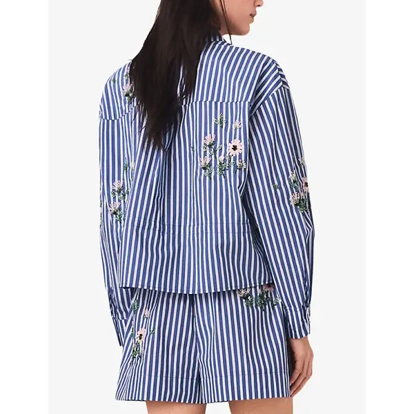 Maje Striped Floral-embroidered Cotton-blend Shirt