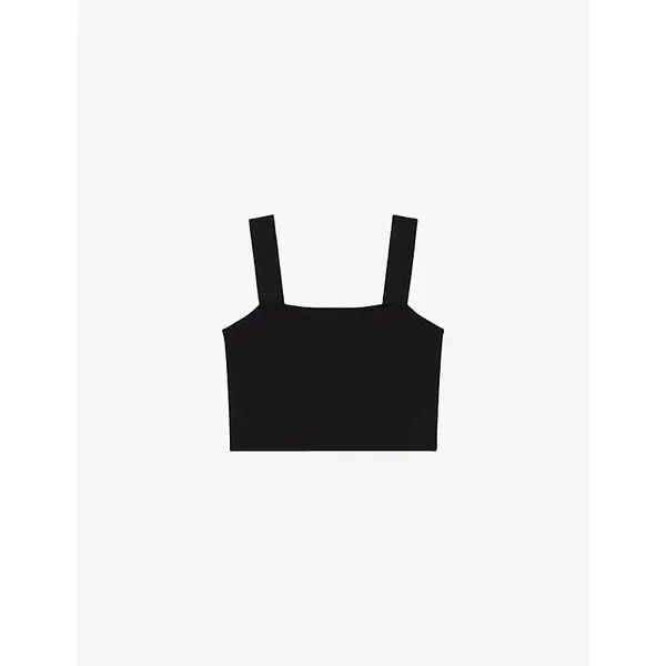 Maje Cropped Square-neck Stretch-knit Top - Black