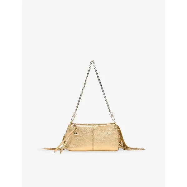 Maje Leather Clutch With Detachable Chain Strap - Gold