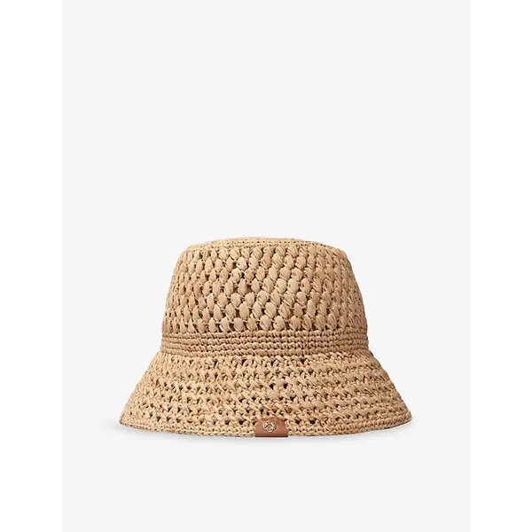 Maje Raffia Bucket Hat With Logo Tab - Beige