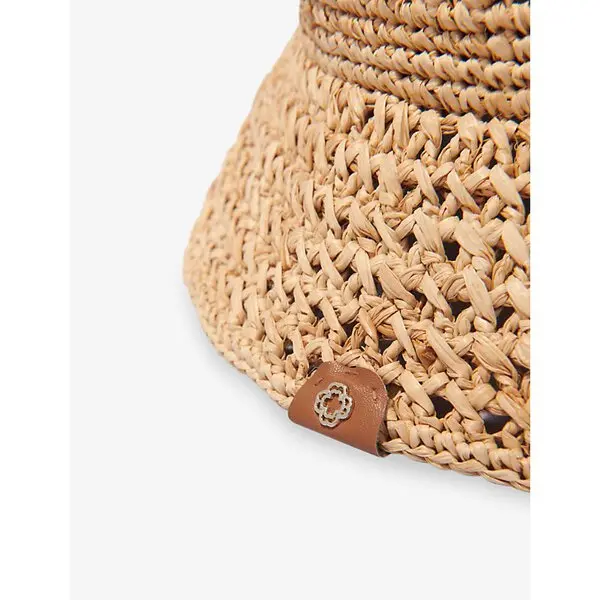 Maje Raffia Bucket Hat With Logo Tab - Beige