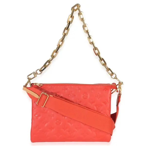 LOUIS VUITTON Coussin Pm Embossed Monogram Lambskin Shoulder Bag - Orange