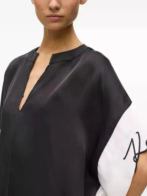 Karl Lagerfeld Mini Colorblock V-neck Dress - Black