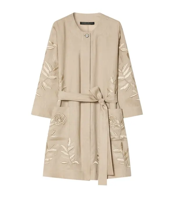 Marina Rinaldi Linen Embroidered Belted Jacket