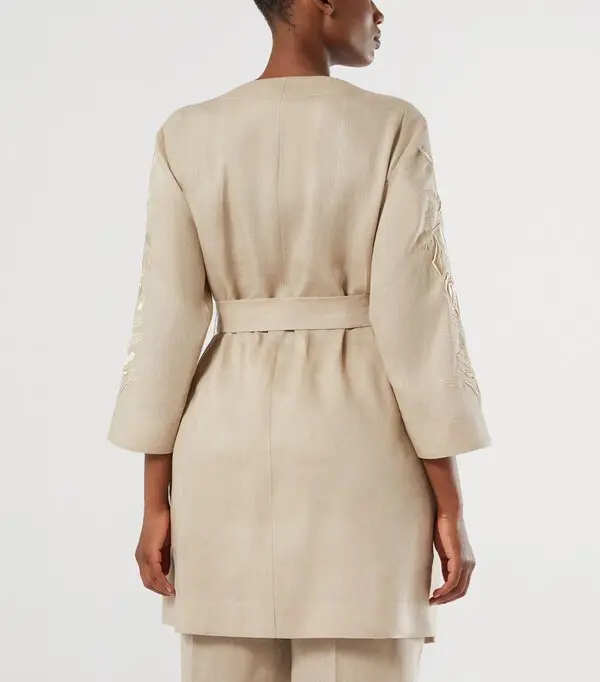 Marina Rinaldi Linen Embroidered Belted Jacket