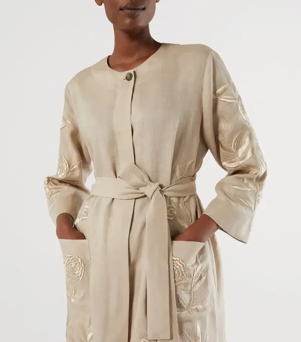 Marina Rinaldi Linen Embroidered Belted Jacket