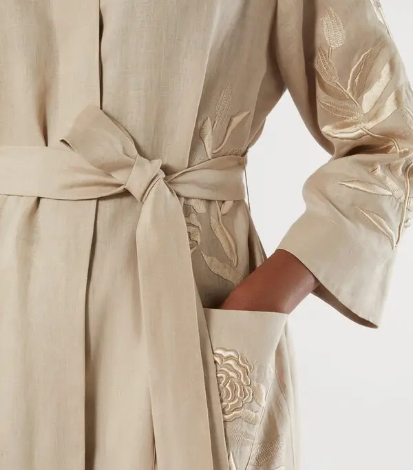 Marina Rinaldi Linen Embroidered Belted Jacket
