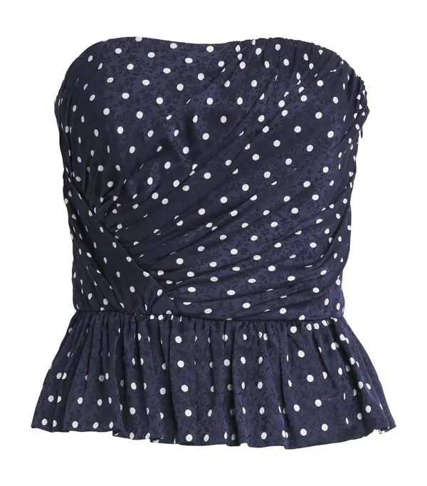 Maje Polka-dot Peplum Strapless Top