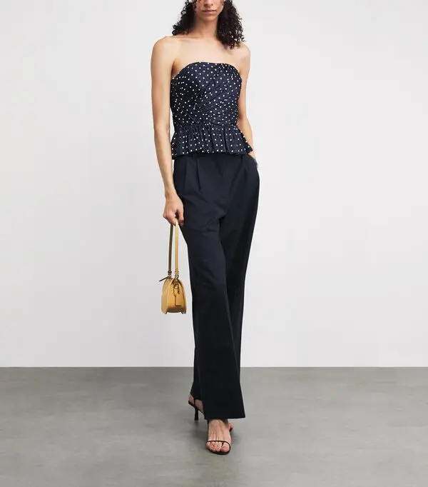 Maje Polka-dot Peplum Strapless Top