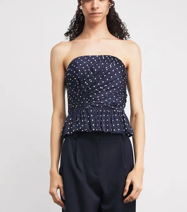 Maje Polka-dot Peplum Strapless Top