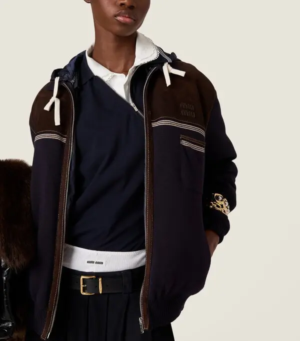 Miu Miu Knit And Suede Down Jacket