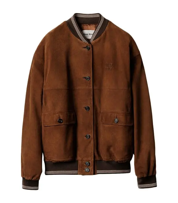 Miu Miu Suede Varsity Jacket - Brown