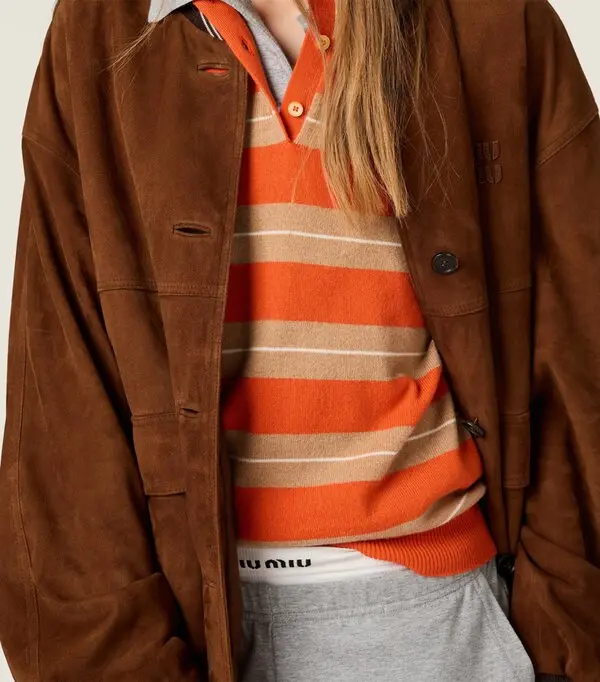 Miu Miu Suede Varsity Jacket - Brown