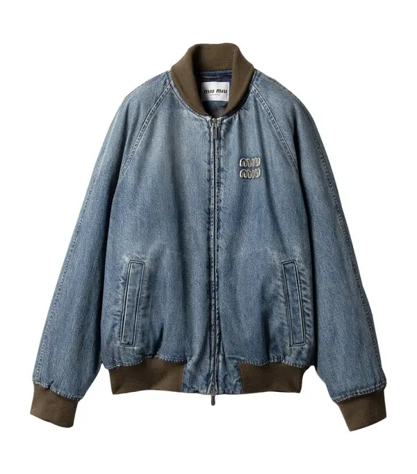 Miu Miu Denim Logo Bomber Jacket