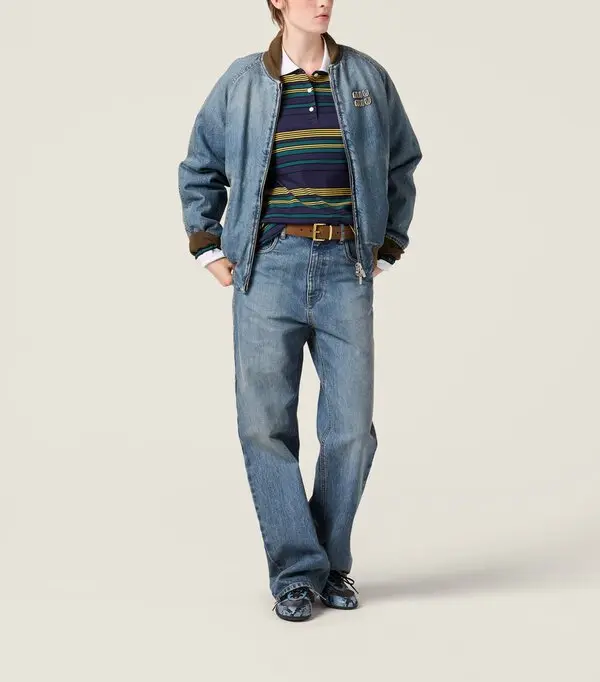 Miu Miu Denim Logo Bomber Jacket