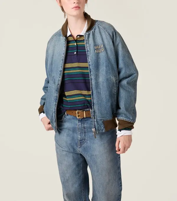 Miu Miu Denim Logo Bomber Jacket