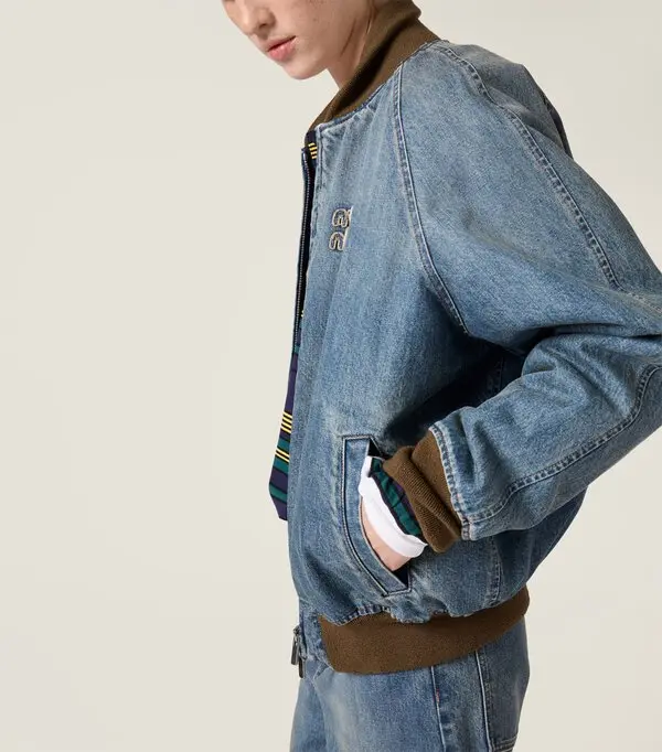 Miu Miu Denim Logo Bomber Jacket
