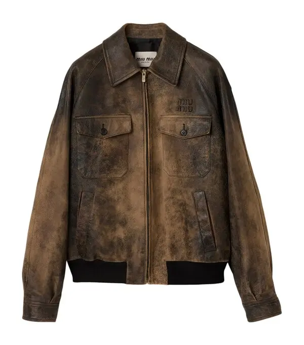 Miu Miu Distressed Leather Jacket - Black