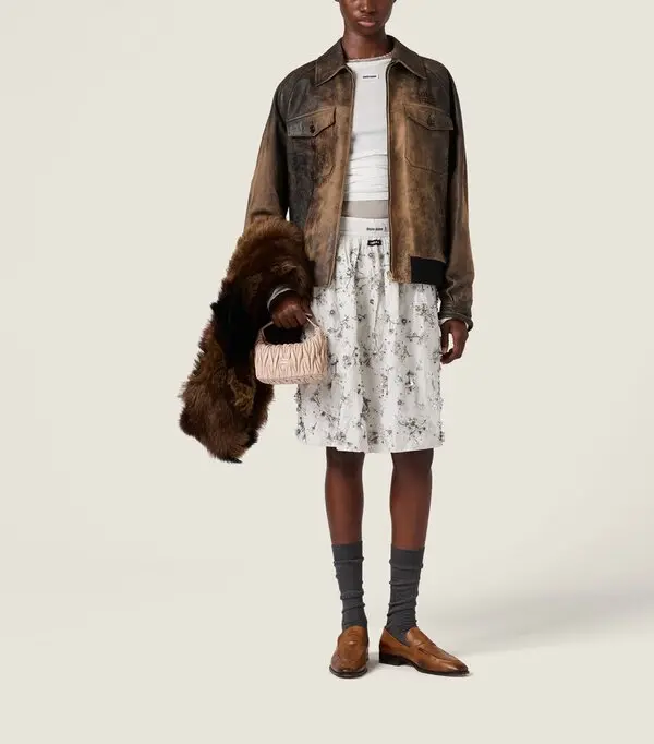 Miu Miu Distressed Leather Jacket - Black