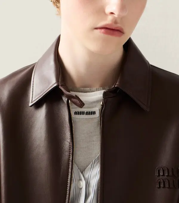 Miu Miu Nappa Leather Blouson Jacket - Brown