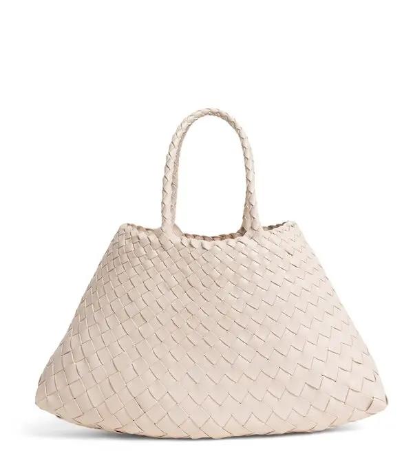 Dragon Diffusion Small Leather Woven Santa Croce Tote - Ivory