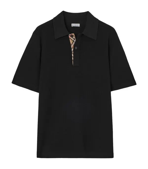 Burberry Wool Check-detail Polo Shirt - Black