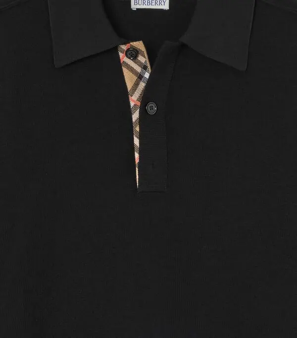 Burberry Wool Check-detail Polo Shirt - Black