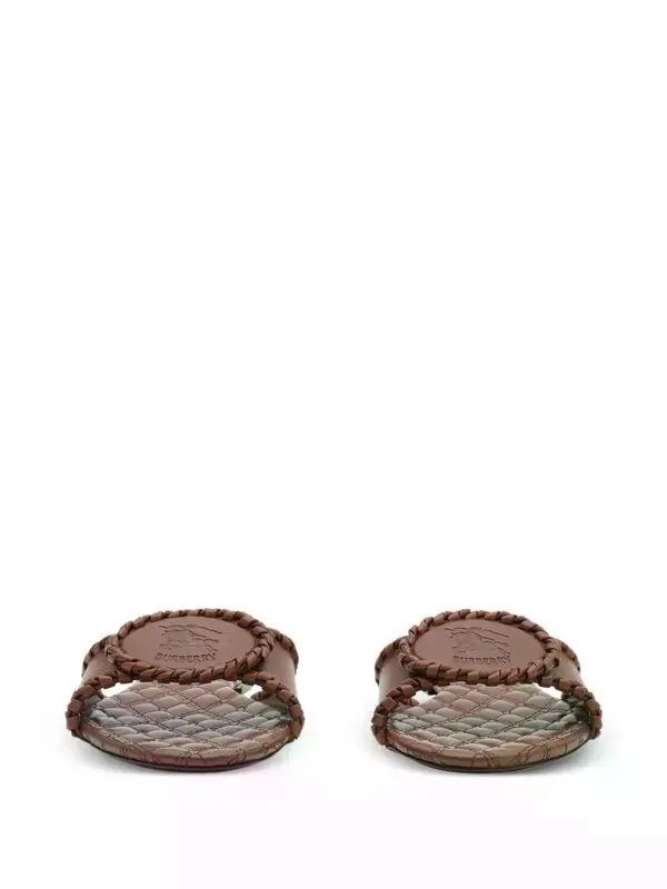 Burberry Leather Knight Stamp Slides - Brown