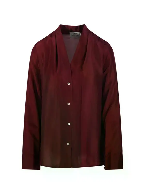 FORTE_FORTE Habotai V-neck Buttoned Shirt
