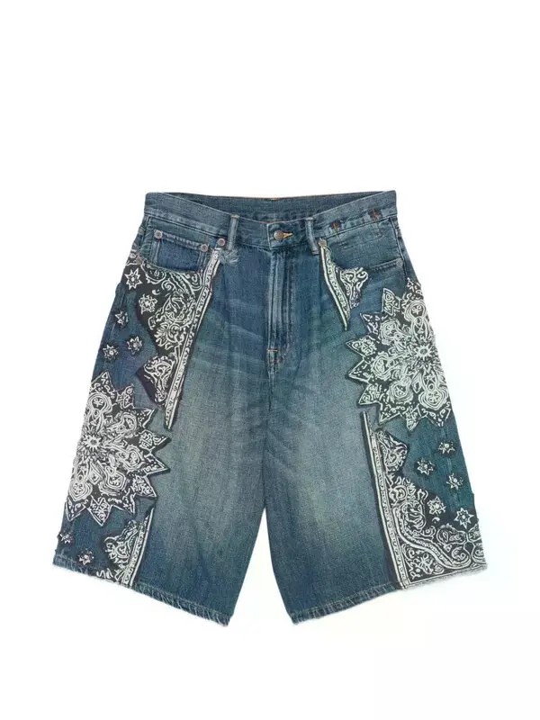 R13 Bandana-appliqué Denim Shorts