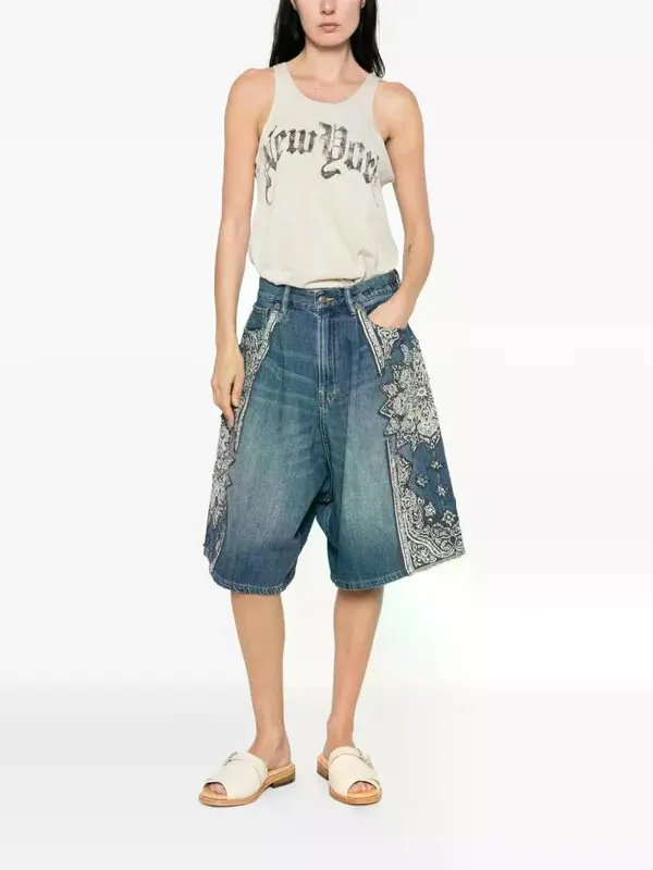 R13 Bandana-appliqué Denim Shorts