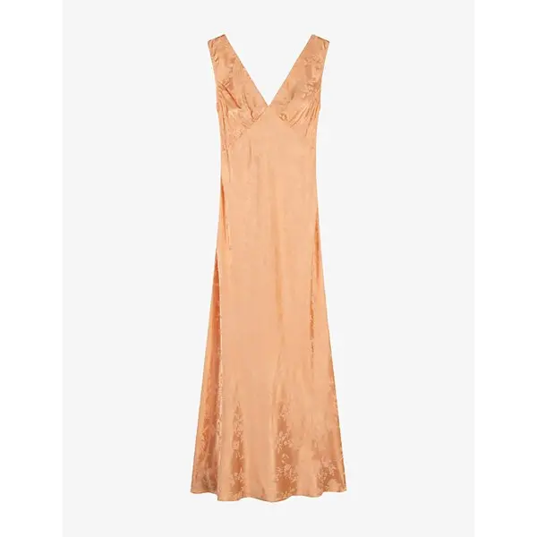 OMNES Floral Jacquard Woven Maxi Dress - Peach
