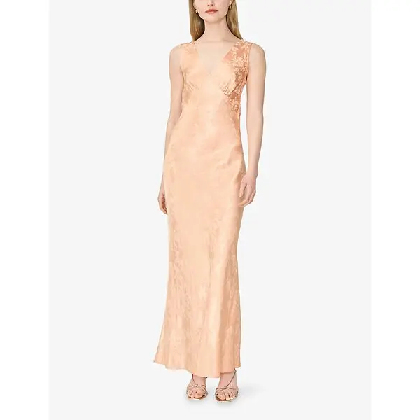 OMNES Floral Jacquard Woven Maxi Dress - Peach